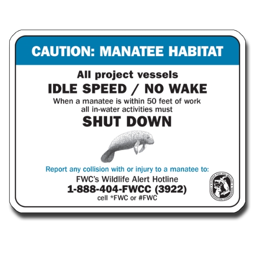 Caution: Manatee Habitat Shut down sign - Aluminum waterway ...